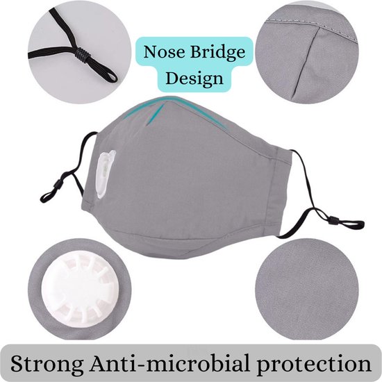Washable Cotton Mask w/ 2 Activated Carbon Filters | bol