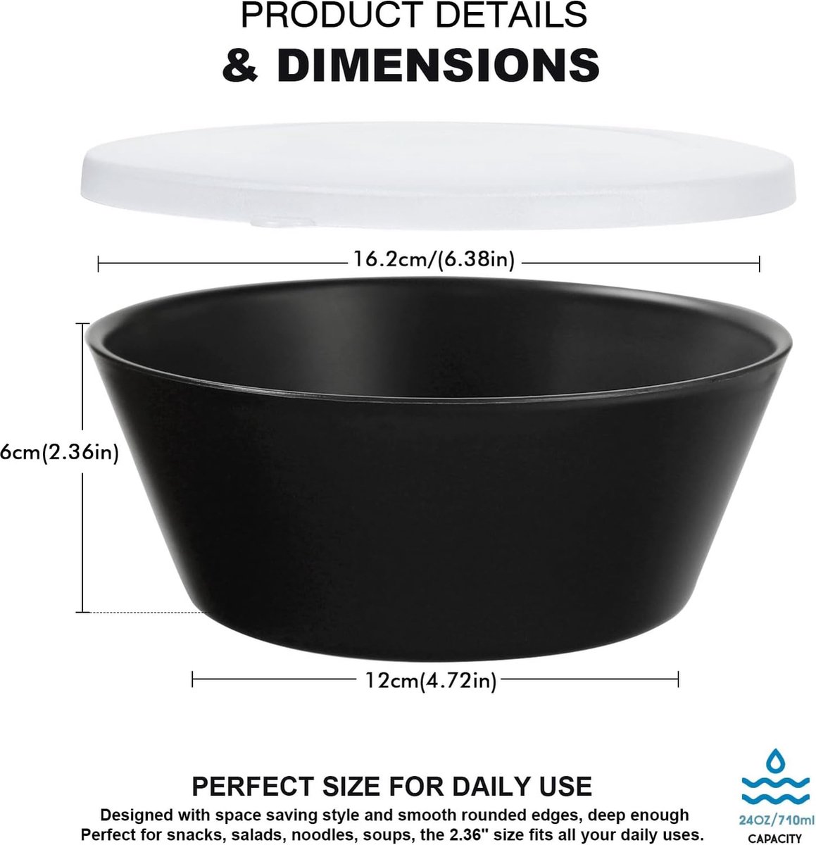 Kom 26 oz ontbijtgranenschalen met deksel/saladeschalen, 6 x 750 ml ...