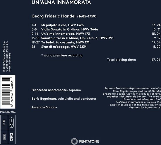 Arsenale Sonoro, Boris Begelman, Francesca Aspromonte - Handel: Un'alma ...