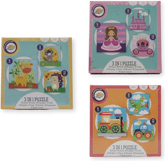 Toy Universe - Puzzles 3 en 1 - 4, 9 & 12 pièces - 3 assortis | bol