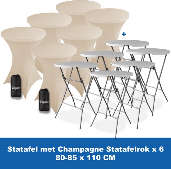 Statafel x 6 + Statafelrok Champagne x 6 - ∅ 80-85 x 110 cm – Statafels Inklapbaar –... | bol