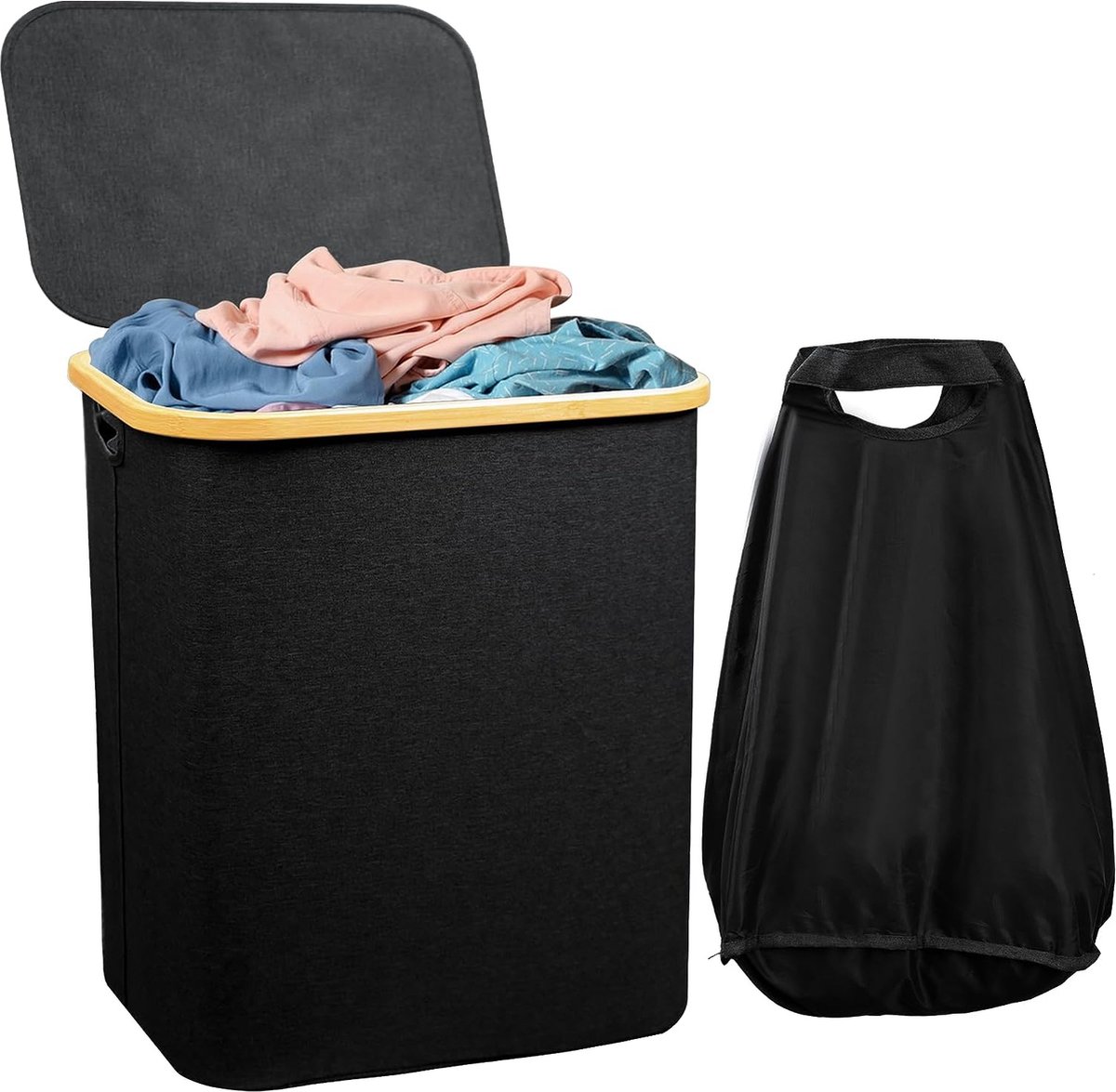 Wasmand met deksel, 80 l, wasverzamelaar, klein, met waszak, groot ...