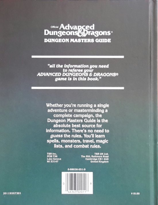 Official Advanced Dungeons and Dragons - Dungeons Masters Guide, Gary Gygax |... | bol