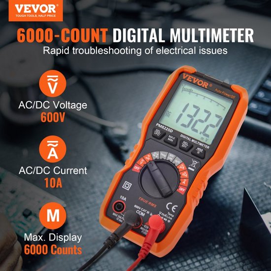 Dakta® Multimètre numérique 6000 points Voltmètre Testeur de batterie ...
