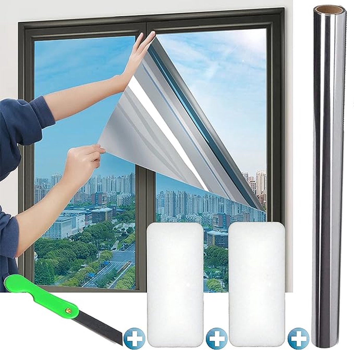 Spiegelfolie voor op het Raam Zilver, Reflecterende Raamfolie One Way ...