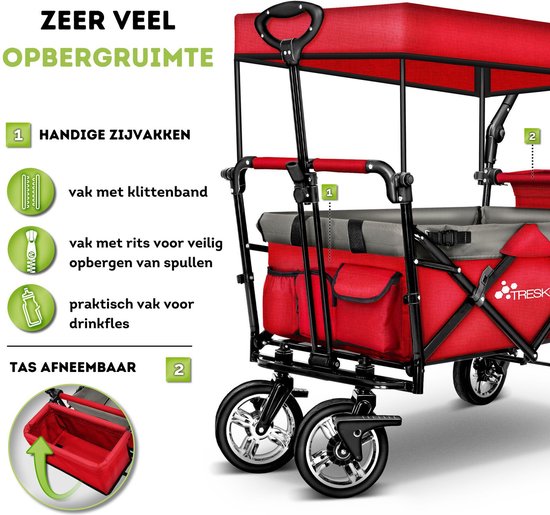 Tresko- Bolderkar, Rood, vouwbaar, met dakje, geschikt tot 80 kg | bol
