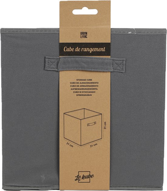 Urban Living Opbergmand/kastmand Square Box - karton/kunststof - 29L - titanium grijs... | bol