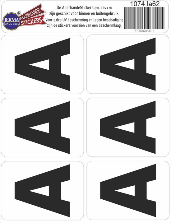 Jerma-Plak Letter: A-stickers set–6 stuks–Vinyl–5x7 cm-Weersbestendig | bol