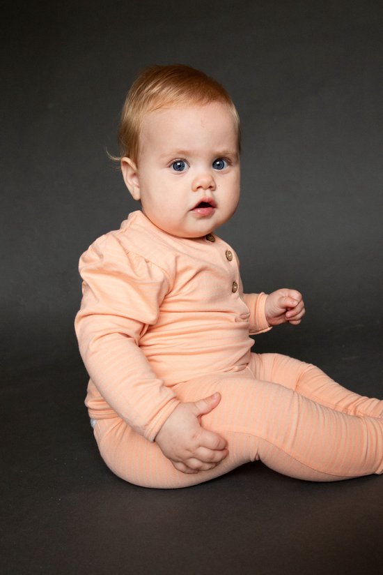 Bess - Gestreepte longsleeve Henley - Peach - maat 86 | bol
