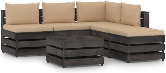 The Living Store Pallet Loungeset - Grenenhout - Beige kussens ...