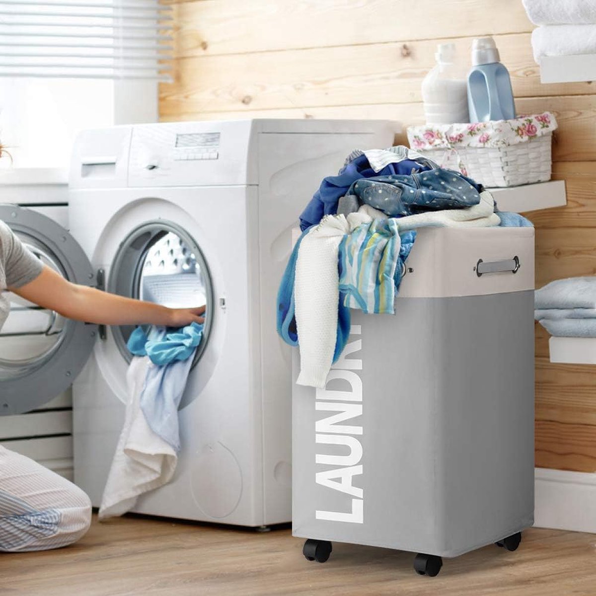 Opvouwbare wasmanden met wiel, 74 liter, groot opvouwbare wasmanden ...