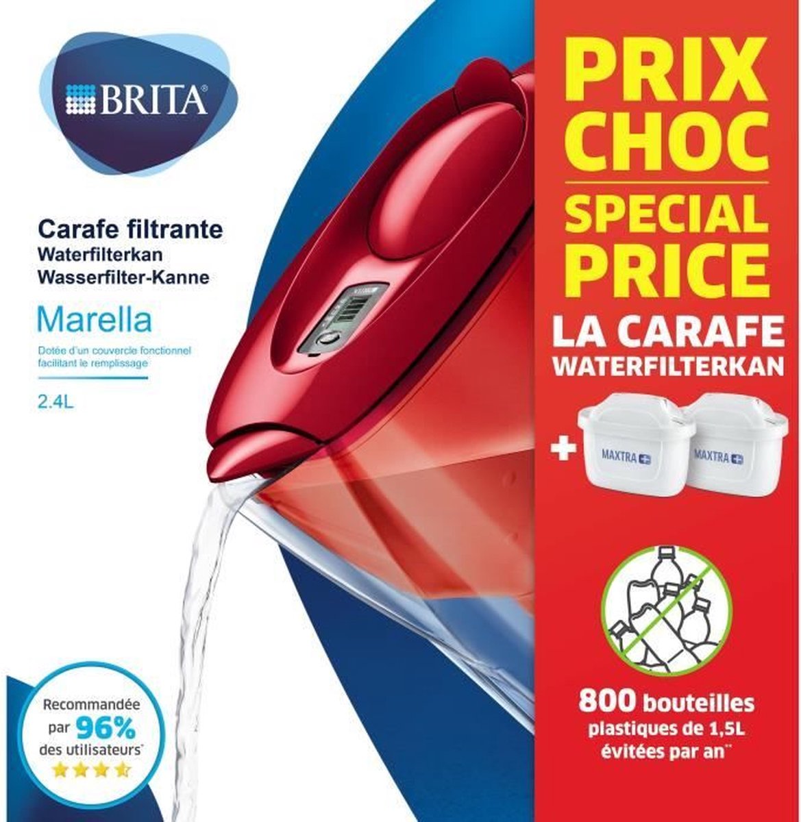 Carafe filtrante Brita Marella Rouge avec 2 filtres Maxtra+ inclus | bol