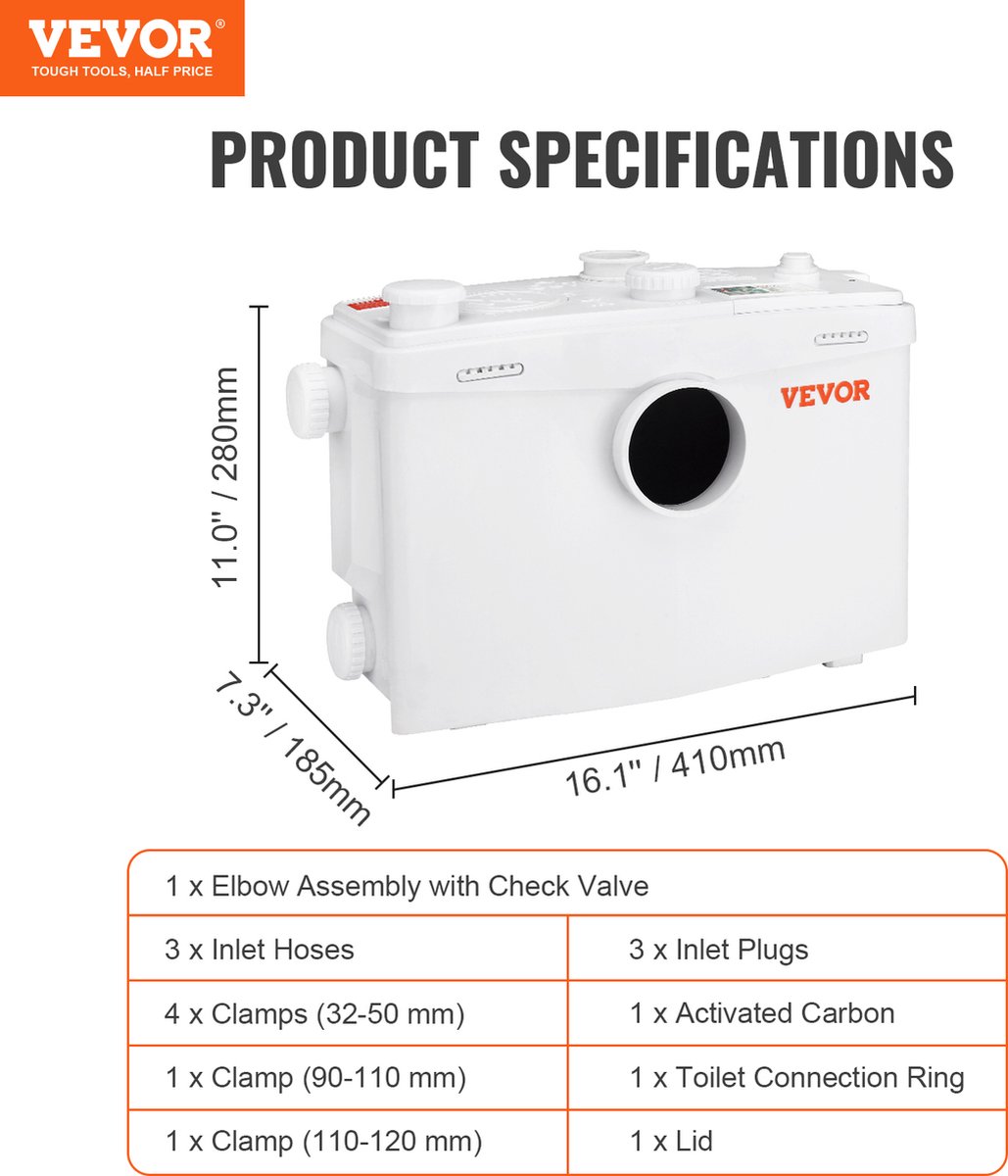 VEVOR Rioolpomp 700W-Hefsysteem Afvalwaterpomp voor Kelderriolering ...