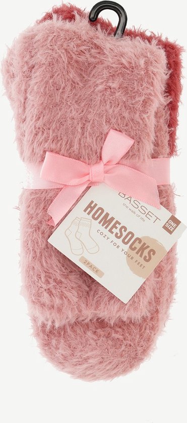 Basset - 2 Pack - Fluffy Homesocks - Kleur: SoftPink/Coral - One Size | bol