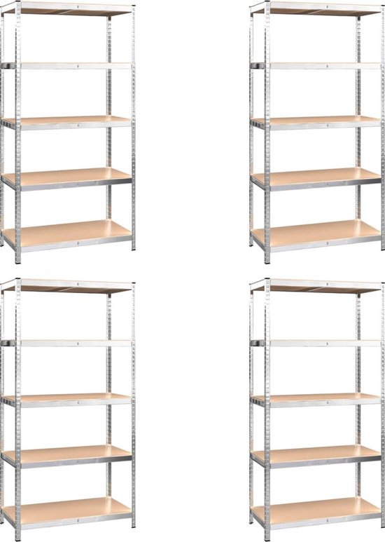 vidaXL - Opbergrekken - 5-laags - 4 - st - staal - en - bewerkt - hout ...