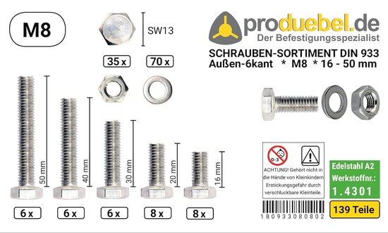Roestvrijstalen boutenset inclusief moer en ring (M8 139 stuks) | bol