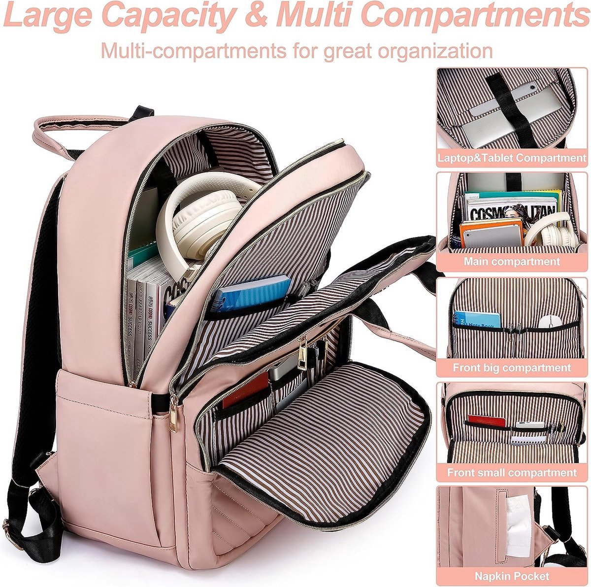 Cafele Reis Laptop Rugzak - Rugzak met usb poort - Rugtas Dames - Grote ...