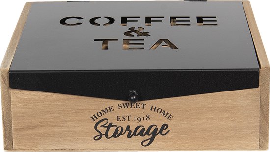 HAES DECO - Theedoos met 9 vakken - Kleur Bruin - Formaat 24x25x8 cm ...
