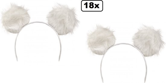 18x Diadeem grote pluche oren wit - Muis- oor dier hoofd deksel thema ...