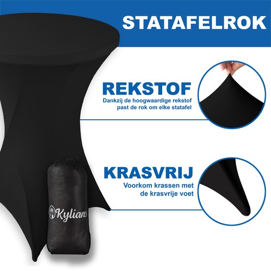 Statafelrok Zwart – ∅ 80-85 x 110 cm - Statafelhoes met Opbergtas - Luxe Extra Dikke... | bol