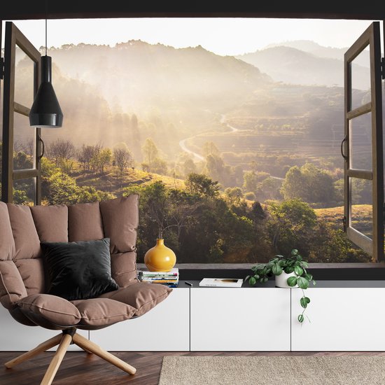 Fotobehang Landscape Nature View Background. View From Window At A ...