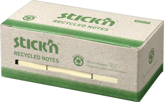Stick'n recycled kleine sticky notes - 38x51mm, Pastel Geel, doos 12 ...