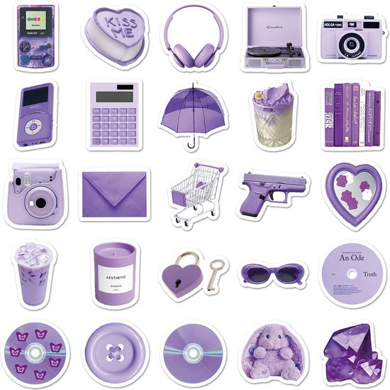 Paarse Sticker set - 50 VSCO Aesthetic Stickers - 4x4CM - Stickers voor ...