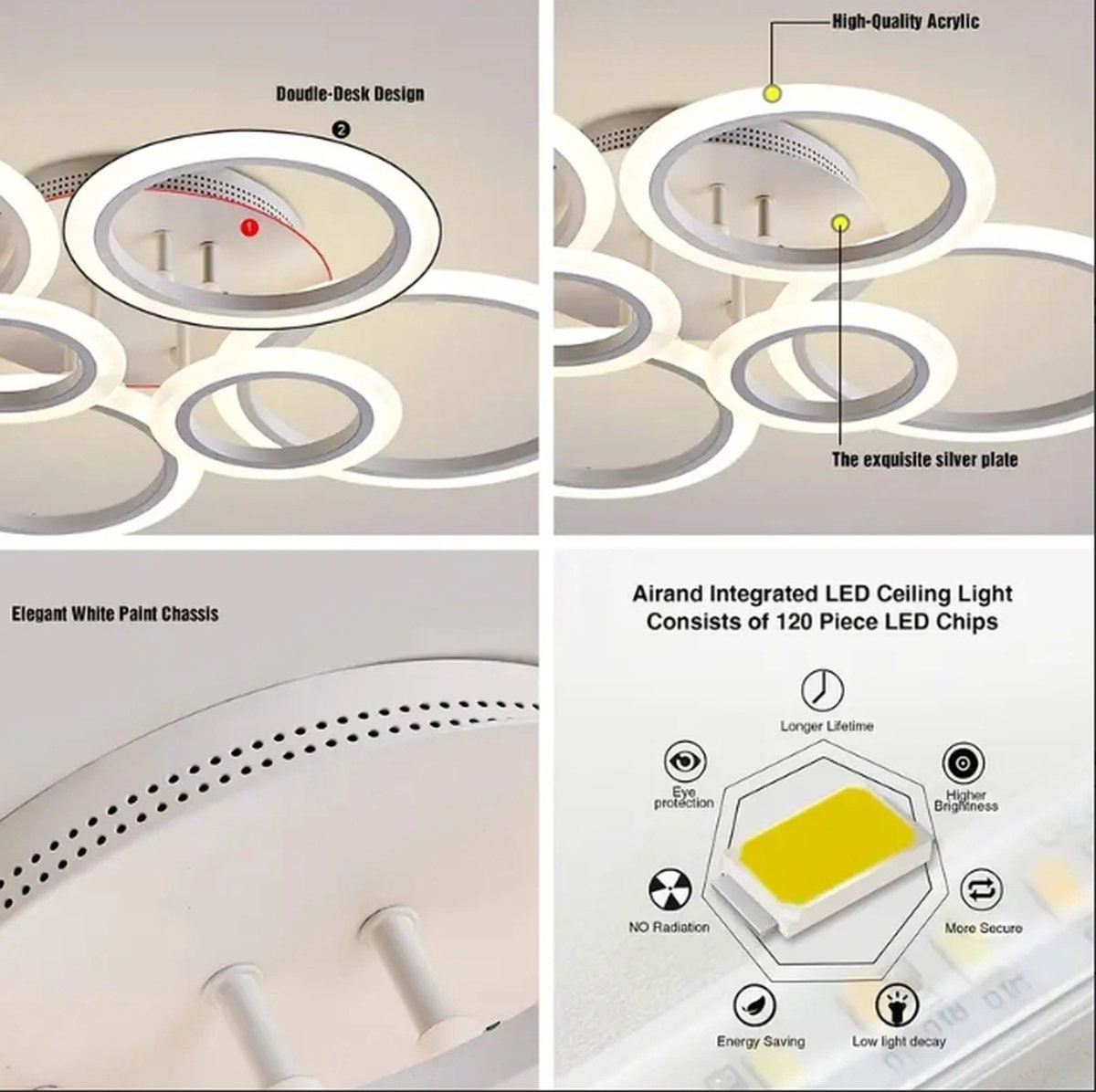LuxiLamps - 6 Ring LED Plafondlamp - Dimbaar Met Afstandsbediening ...