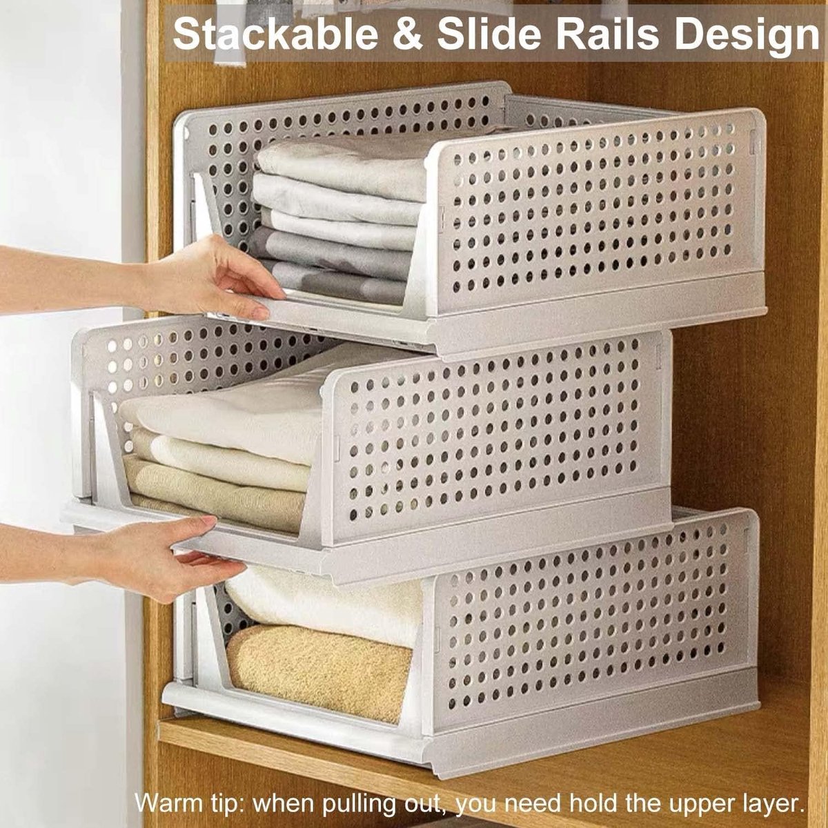 Set van 3 kledingkastorganizer, stapelbaar, ladebox, wit (43 x 33 x 19 cm), stapelbare... | bol.com