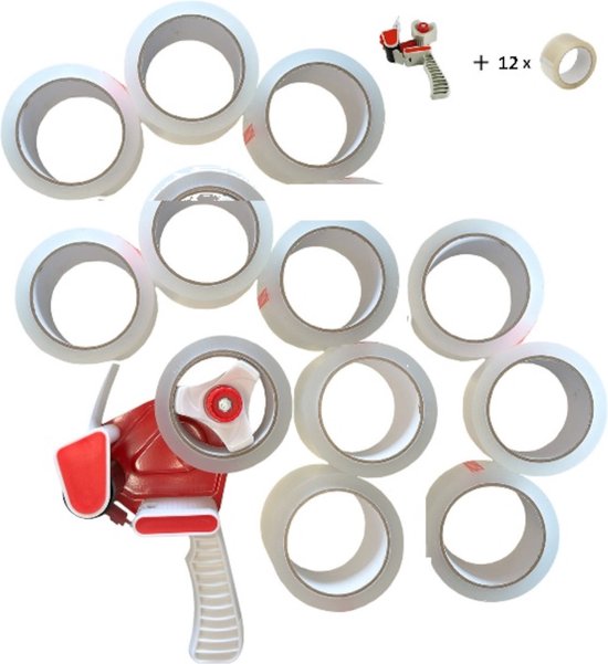 Taperoller / Tape dispenser + 12 rollen verpakkingstape | bol