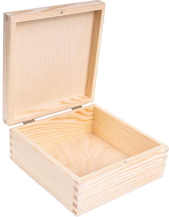 Creative Deco Houten Doos Box | Met Houten Sluiting | 16,2 x 16,2 x 7,2 ...