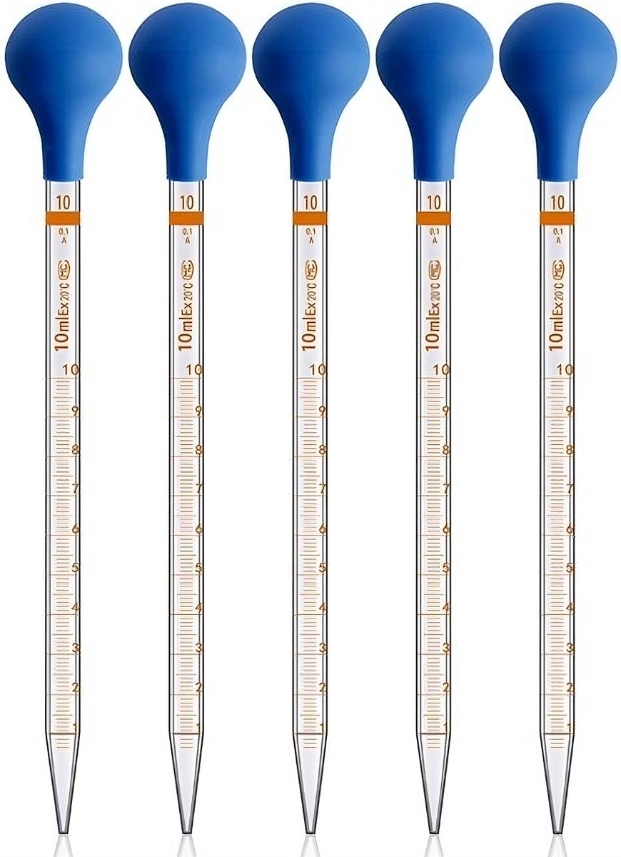 5 stuks Glazen Pipet - Druppelteller 10 ml - Druppelaar met Rubberen ...