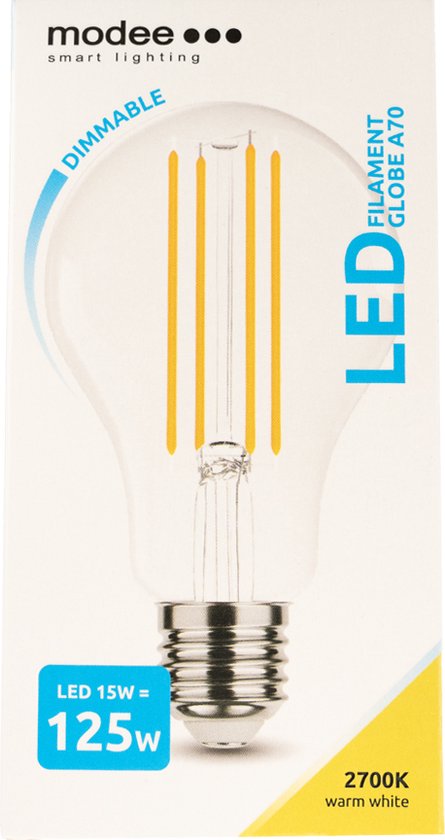 Modee Lighting - LED Filament Lamp dimbaar - E27 A70 15W - vervangt 125W - 2700K warm... | bol