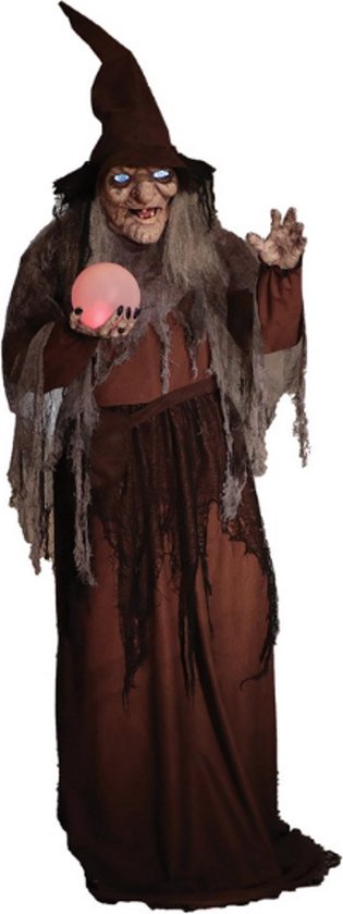 Halloween pop - Enge heks met lichtbol - 172cm - bekijk de video | bol
