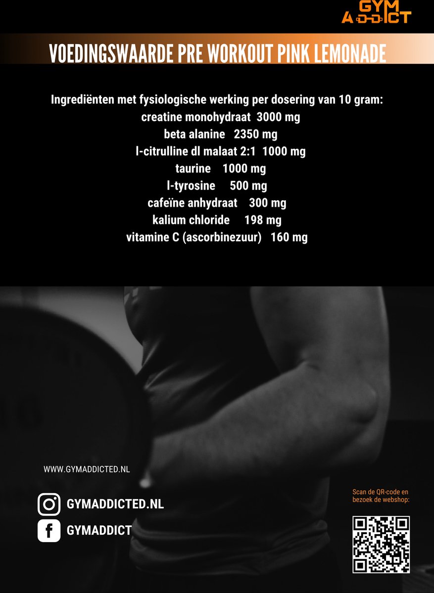 GymAddict - Pre Workout - Pink Lemonade - Framboos - Cafeine - Creatine ...
