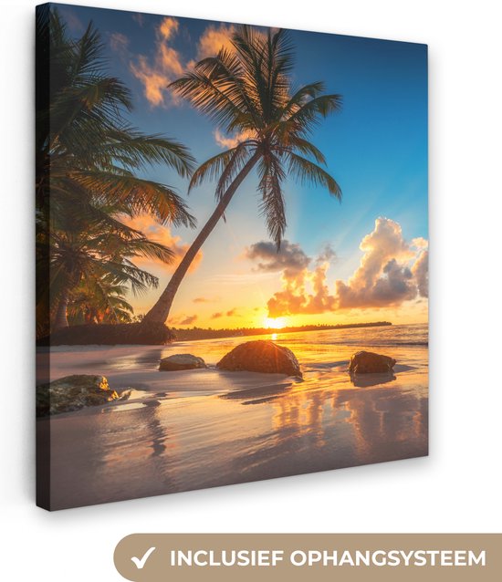 Canvas schilderij - Strand en zee zonsondergang 20x20 - Kamer decoratie accessoires -... | bol