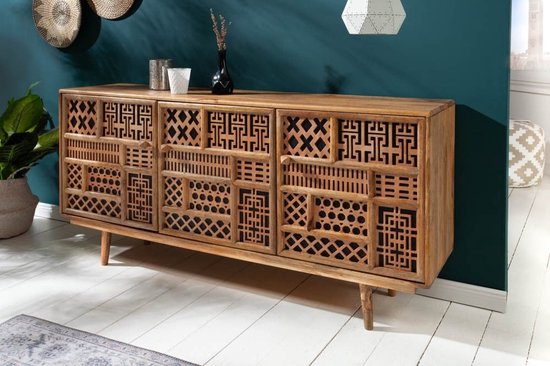Massief dressoir MARRAKESCH 160 cm mangohout met boho-stijl decoratie ...