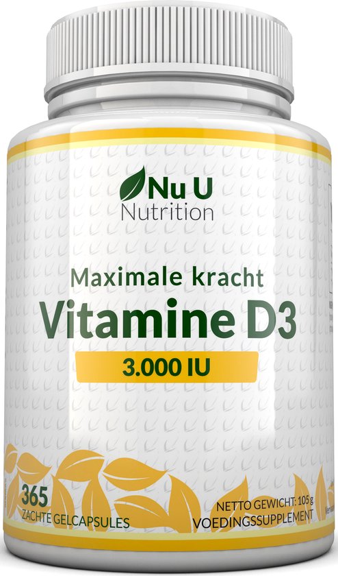 NuU Nutrition - Vitamine D3 - 3000 IU - 365 Softgels - Jaarvoorraad | bol