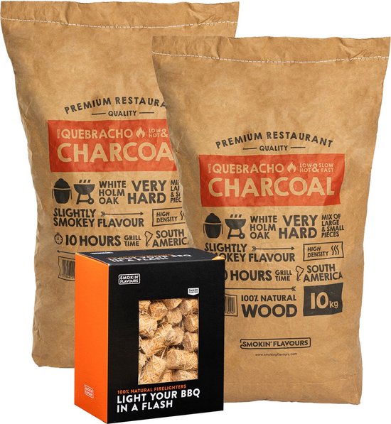 2 zakken houtskool Quebracho Smokin' Flavours + 1 zak aanmaakwokkels ...