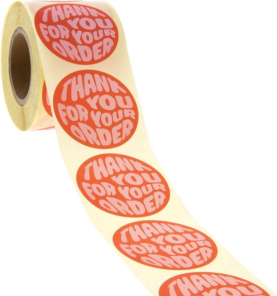Cadeau stickers - 500 stuks - 'Thank you for your order' Rood/Roze 50mm - Stickers... | bol