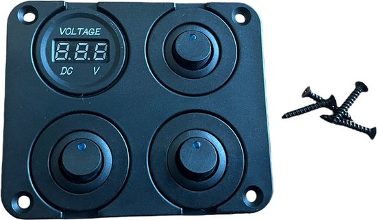 Ripca 3 x 12V schakelaar met LED + voltmeter, inclusief montageframe | bol