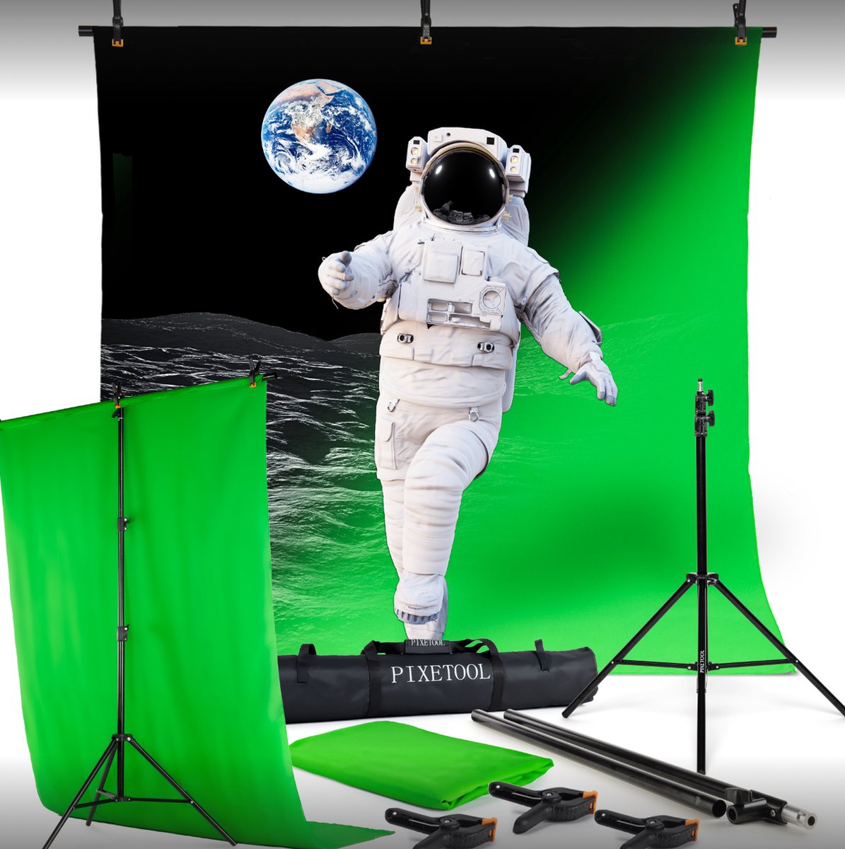 Pixetool - Green Screen Doek 260 x 150cm met achtergrondsysteem 2,6 x 1 ...