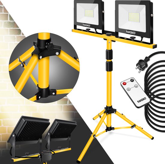 MASKO® LED Bouwlamp op statief 2x 50W - Buitenlamp 6500K met ...