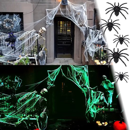 Glow in the dark spinnenweb 12 m2 incl 30 nep spinnen – halloween ...