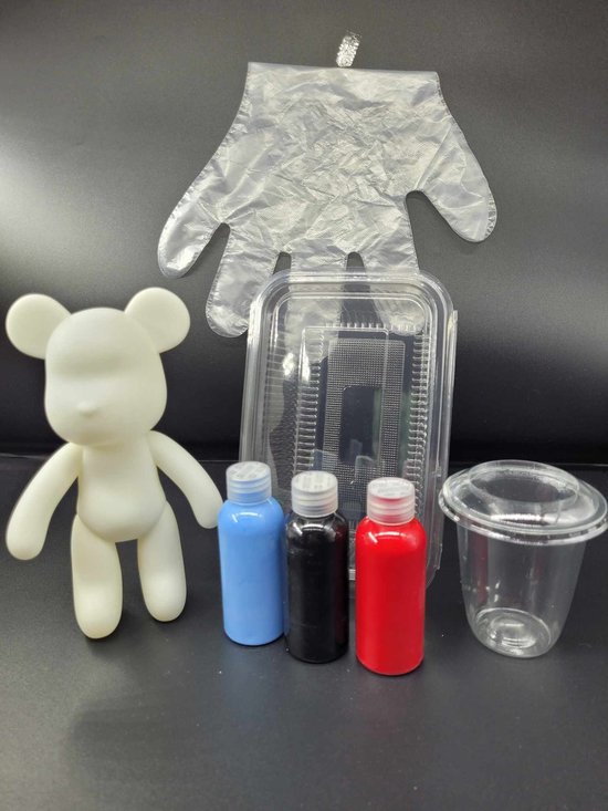 Beer overgieten met verf - Maak je eigen kunstwerk - Beer 18 cm - Set 7 ...