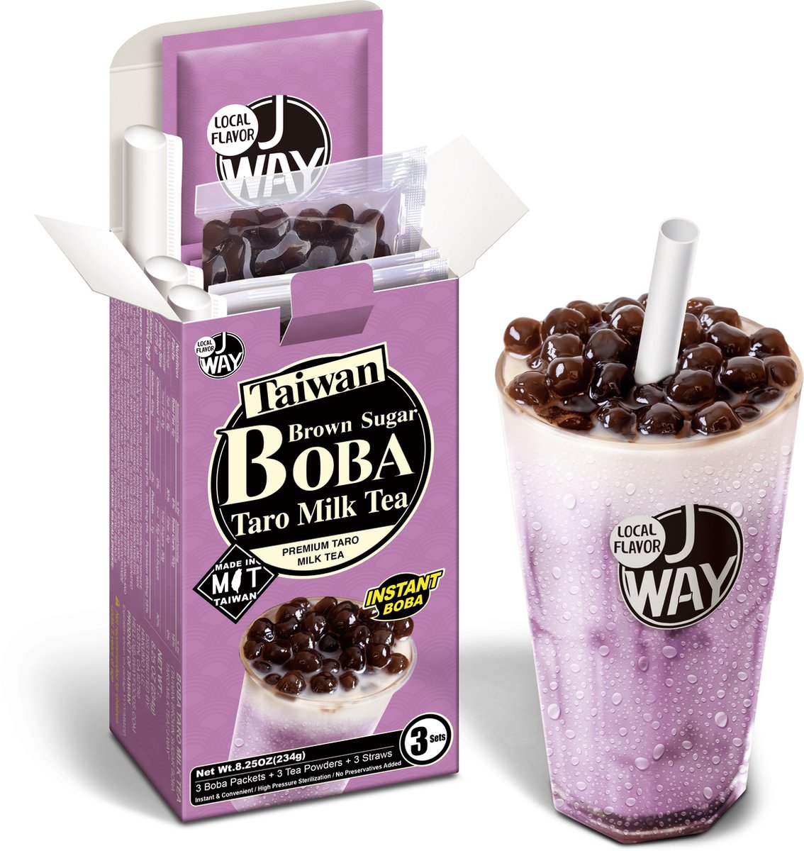 JWAY Instant Boba Bubble Tea - Taro Milk Tea - 3 Porties - Compleet met Bobas &... | bol.com