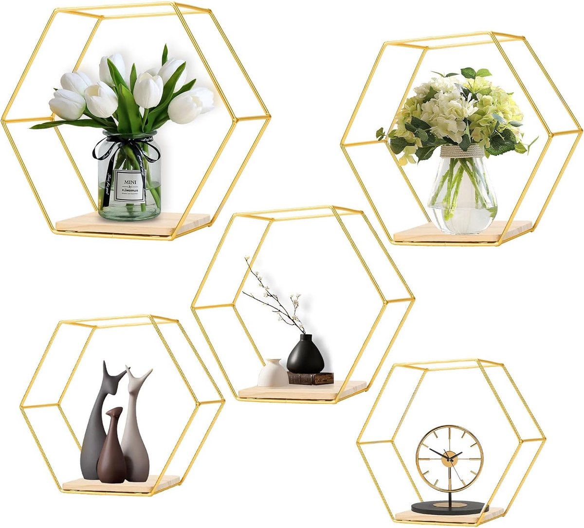 Metalen zeshoek wandplank, Europese zeshoek geometrisch lijnontwerp ...
