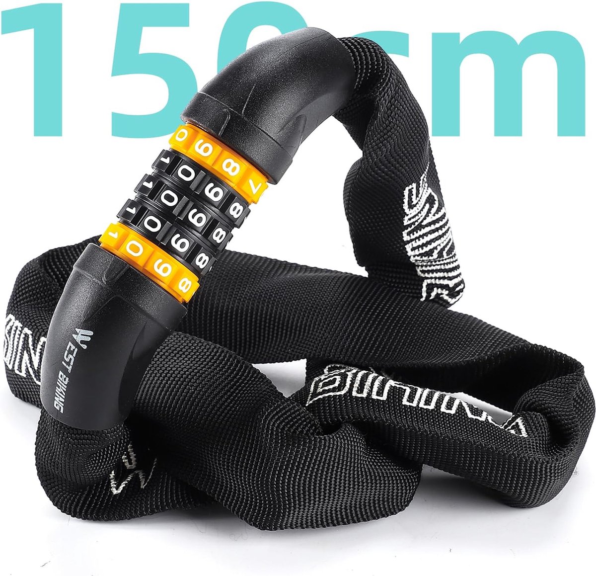 Fietsslot, cijferlot, 150 cm, hoge hoogte met 5-cijferige cijfercode ...