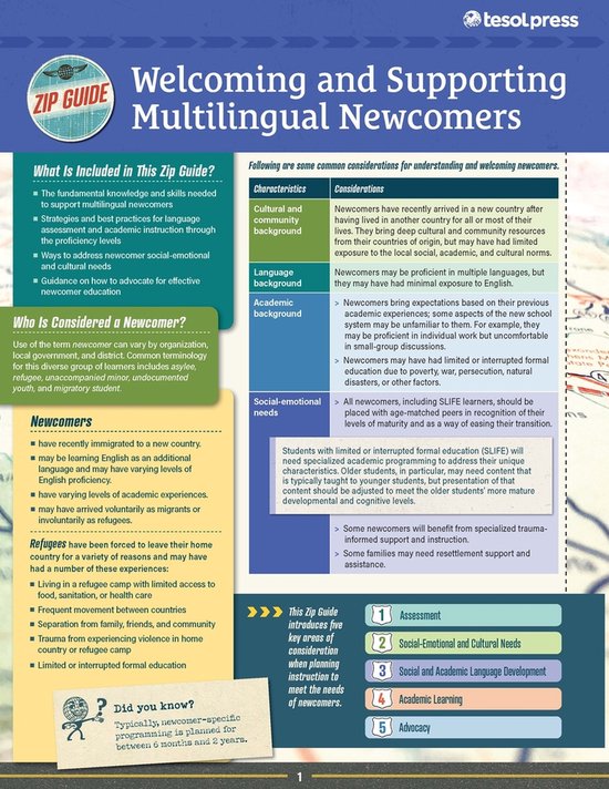 TESOL Zip Guide- Welcoming and Supporting Multilingual Newcomers ...
