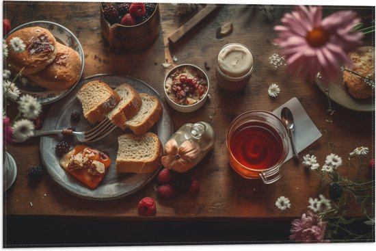 Vlag - Eten - Drinken - Thee - Brood - Fruit - Bloemen - Bestek - 60x40 ...